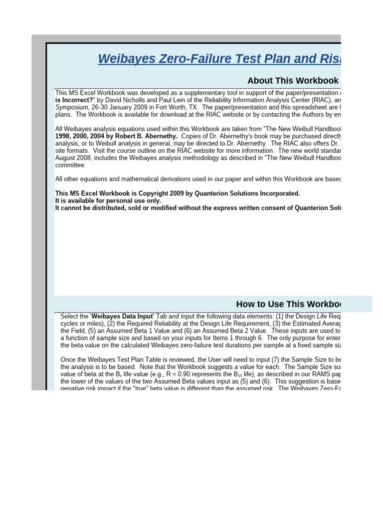 WeibayesZero-FailureCalculator Rev0 | PDF | Software Testing ...