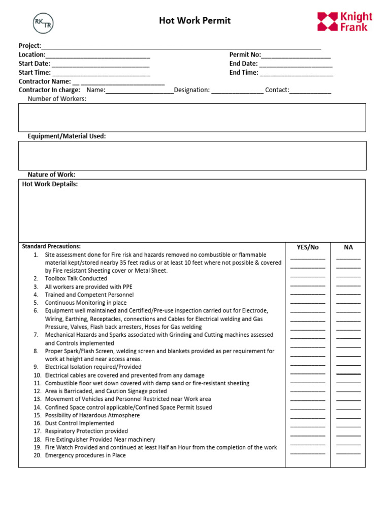 Hot Work Permit Guidelines and Checklist | PDF | Welding | Construction