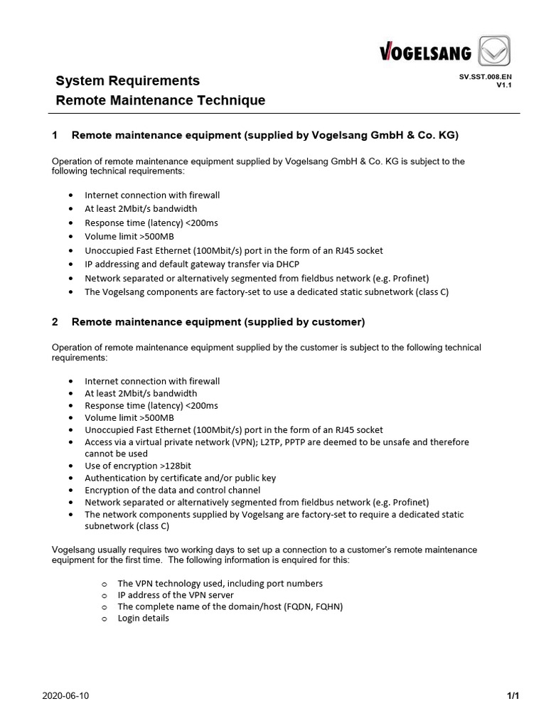 System Requirements Remote Maintenance Technique: 1 Remote Maintenance ...