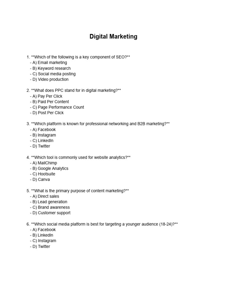 Digital Marketing - Questions | PDF | Search Engine Optimization ...