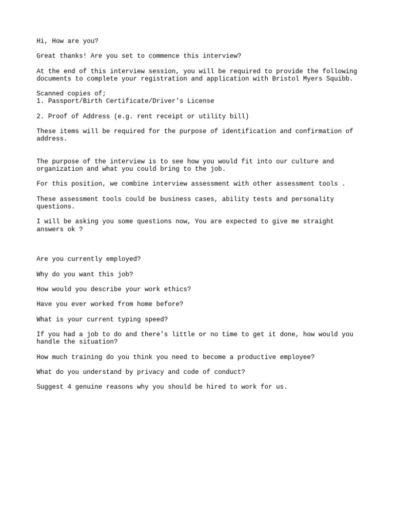 Bristol Myers Squibb Interview Guide | PDF
