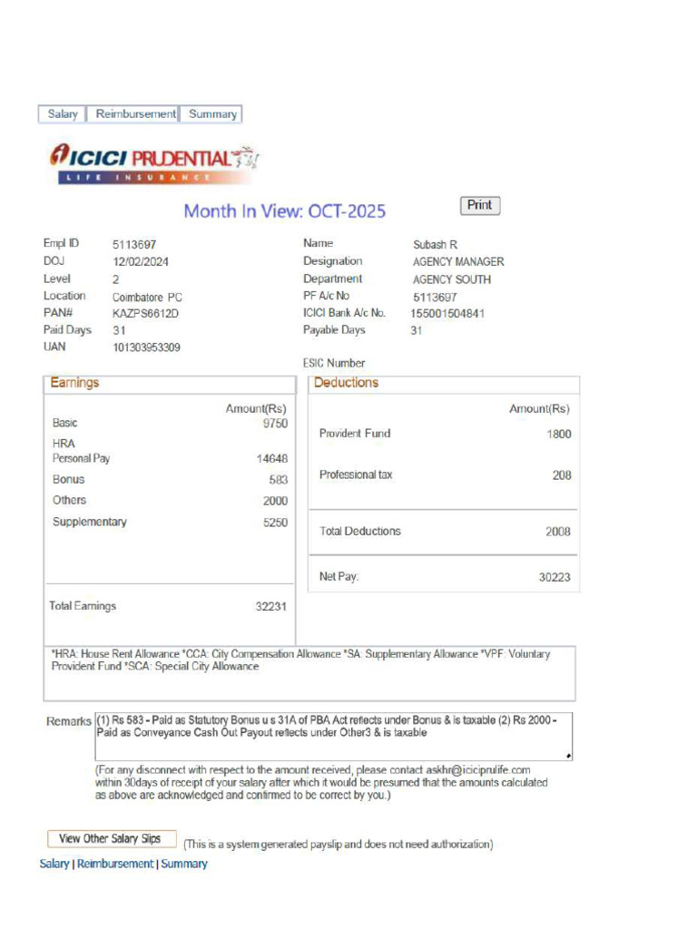 Oct - Salary Slip | PDF