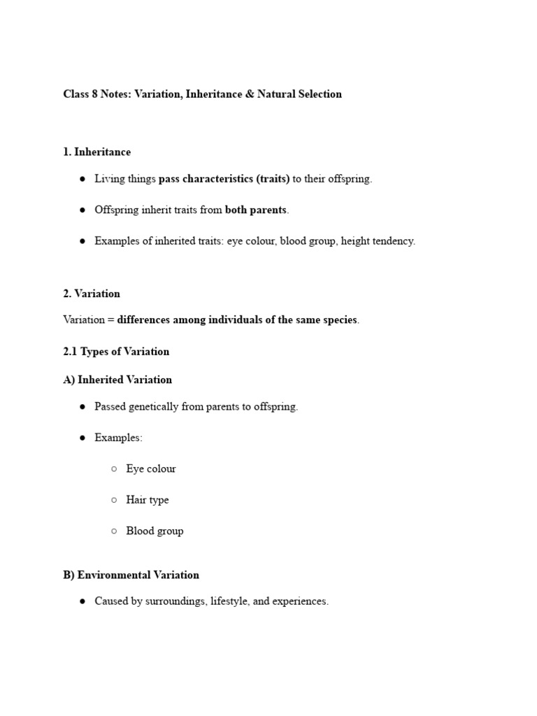 Variation and Natural Selection in Biology | PDF | Genetics | Natural ...