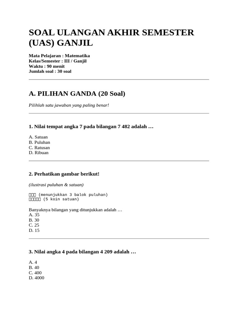Soal Ulangan Akhir Semester | PDF