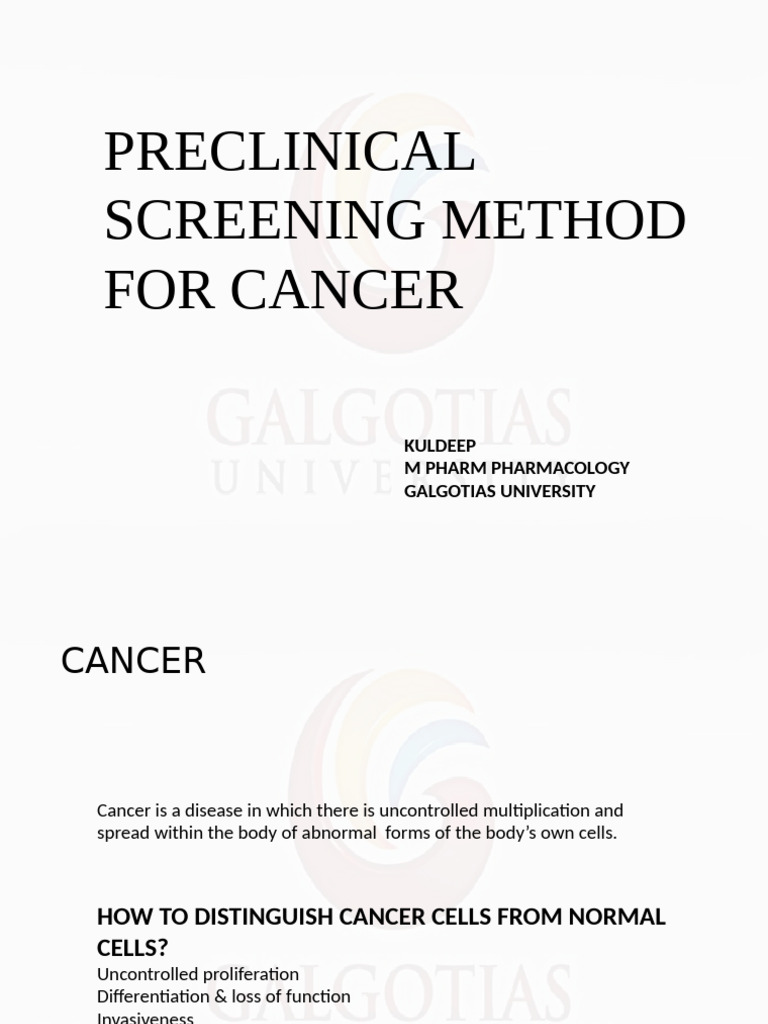 Preclinical Cancer Screening Methods | PDF | Cancer | Medical Specialties