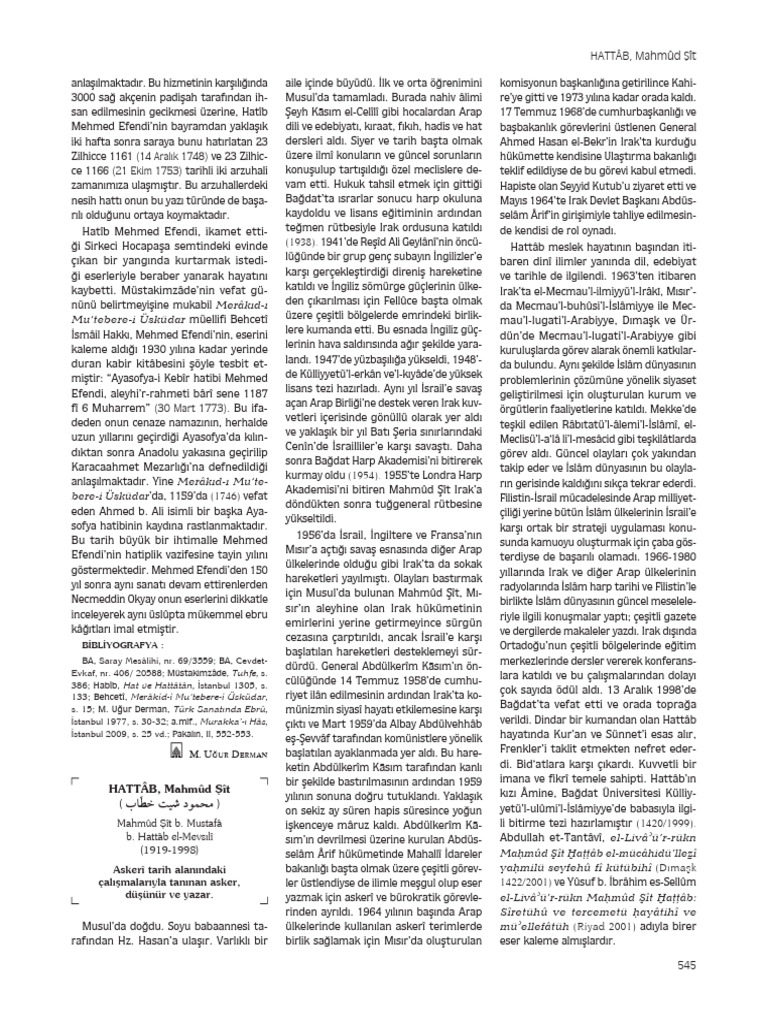 Mahmut Şit Hattab Maddesi DİA | PDF