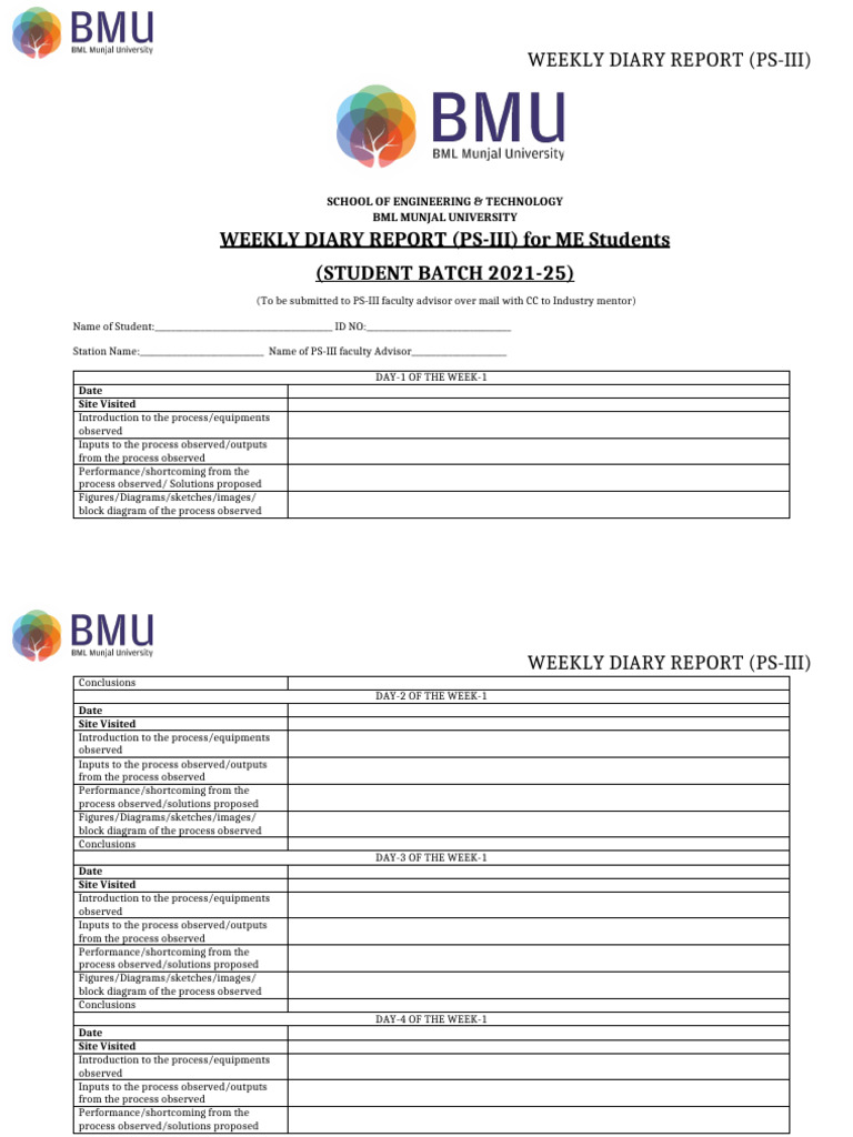 Daily Diary report for non CS (ME) students | PDF | Infographics ...