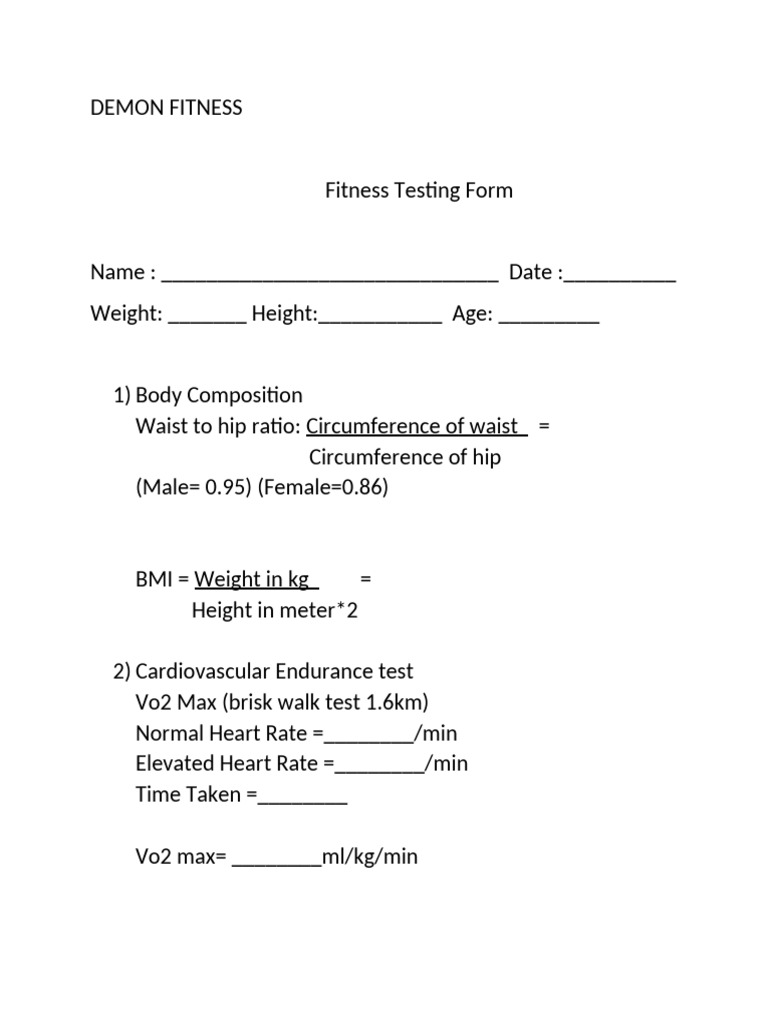 Fitness Testing Form and Guidelines | PDF