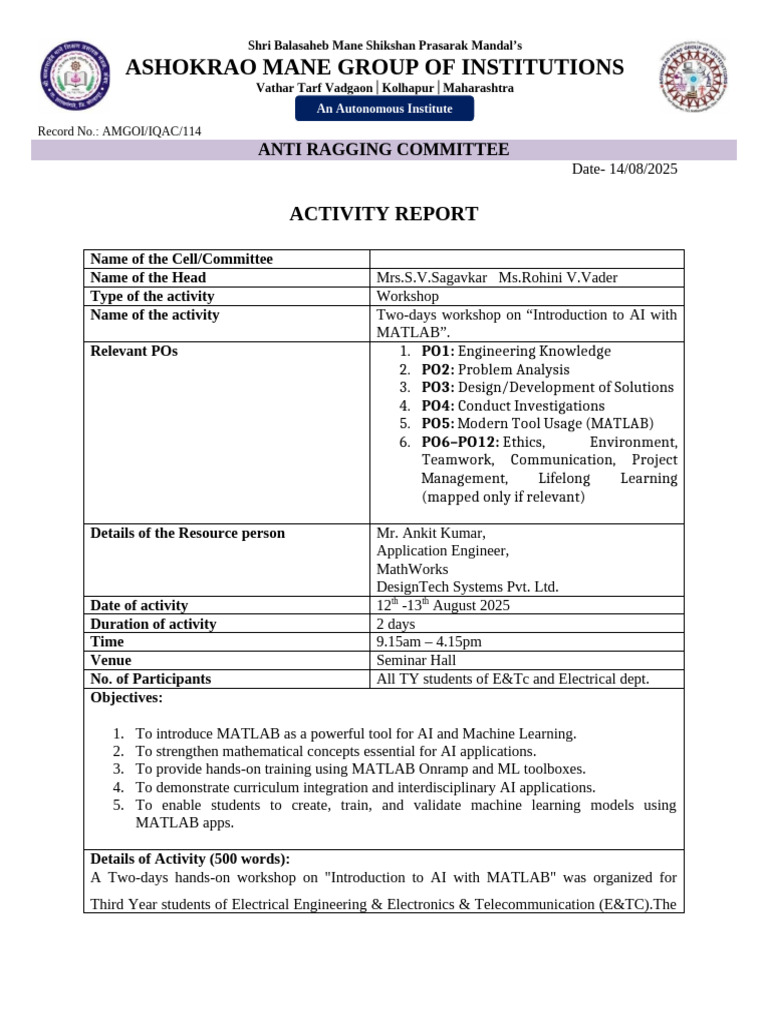 Matlab Workshop | PDF | Artificial Intelligence | Intelligence (AI ...