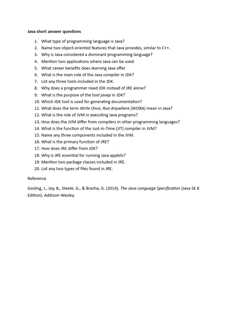 Java Short Answer Questions | PDF