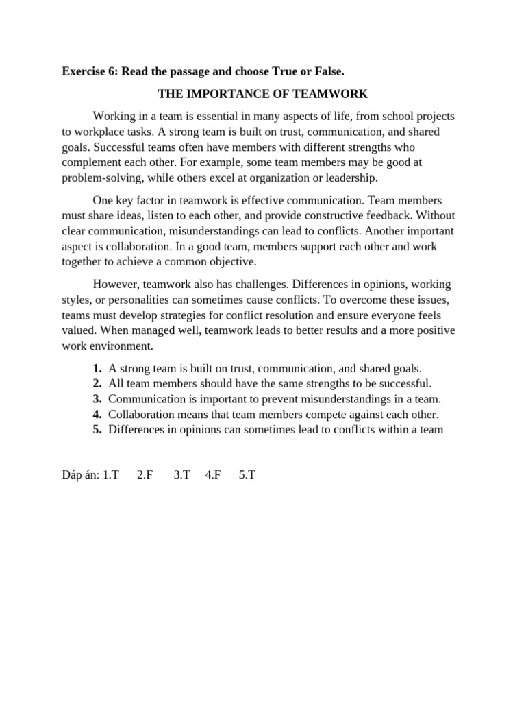 Teamwork: True or False Quiz | PDF