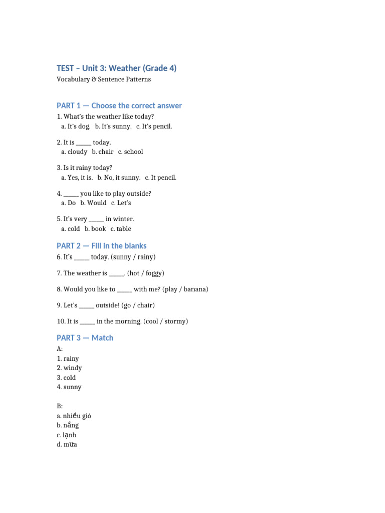 Test Unit3 Weather Grade4 | PDF
