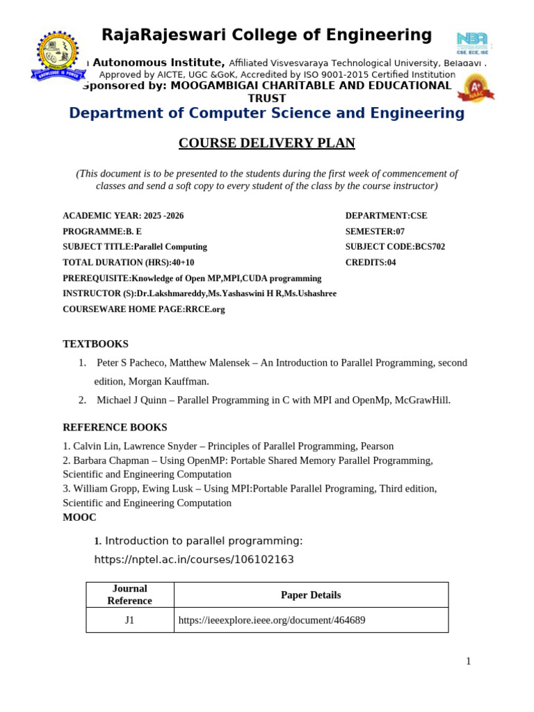 BCS702-Course Plan Format | PDF | Engineering | Computing