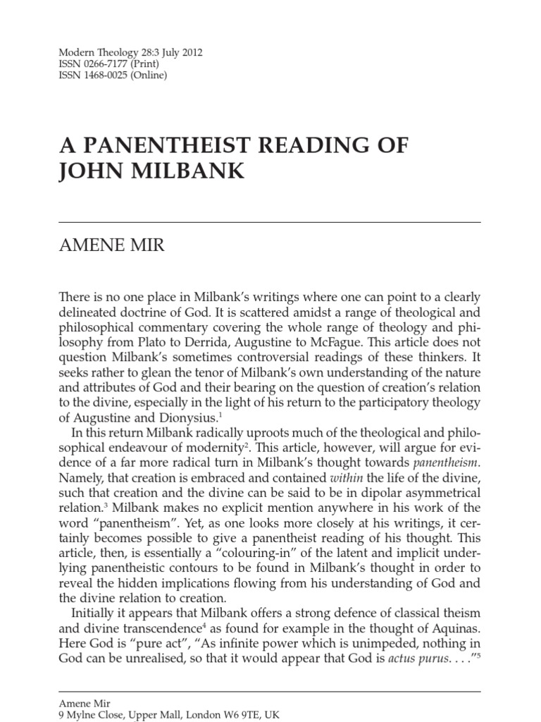 Mir - Panentheist Reading of John Milbank | PDF | Transcendence ...