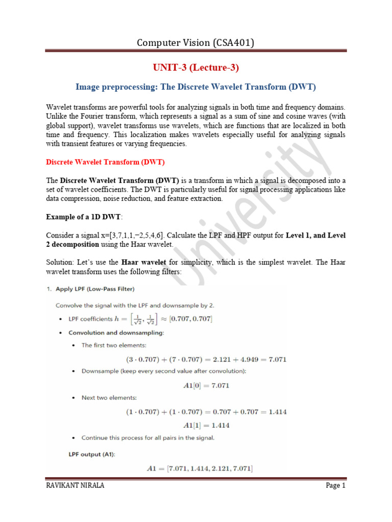 Computer Vision-3 3 | PDF | Wavelet | Applied Mathematics