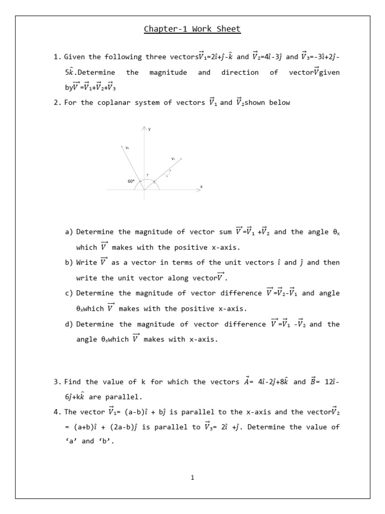 Chapter 1 Worksheet | PDF | Angle | Euclidean Vector