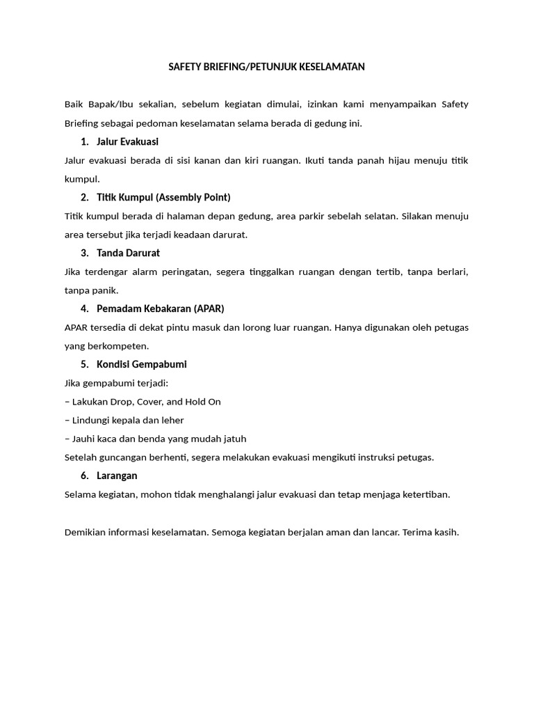 Safety Briefing SLG | PDF