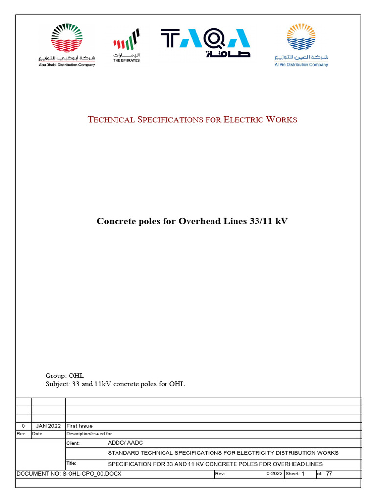 33/11 kV Concrete Poles Specification | PDF | Concrete | Specification ...
