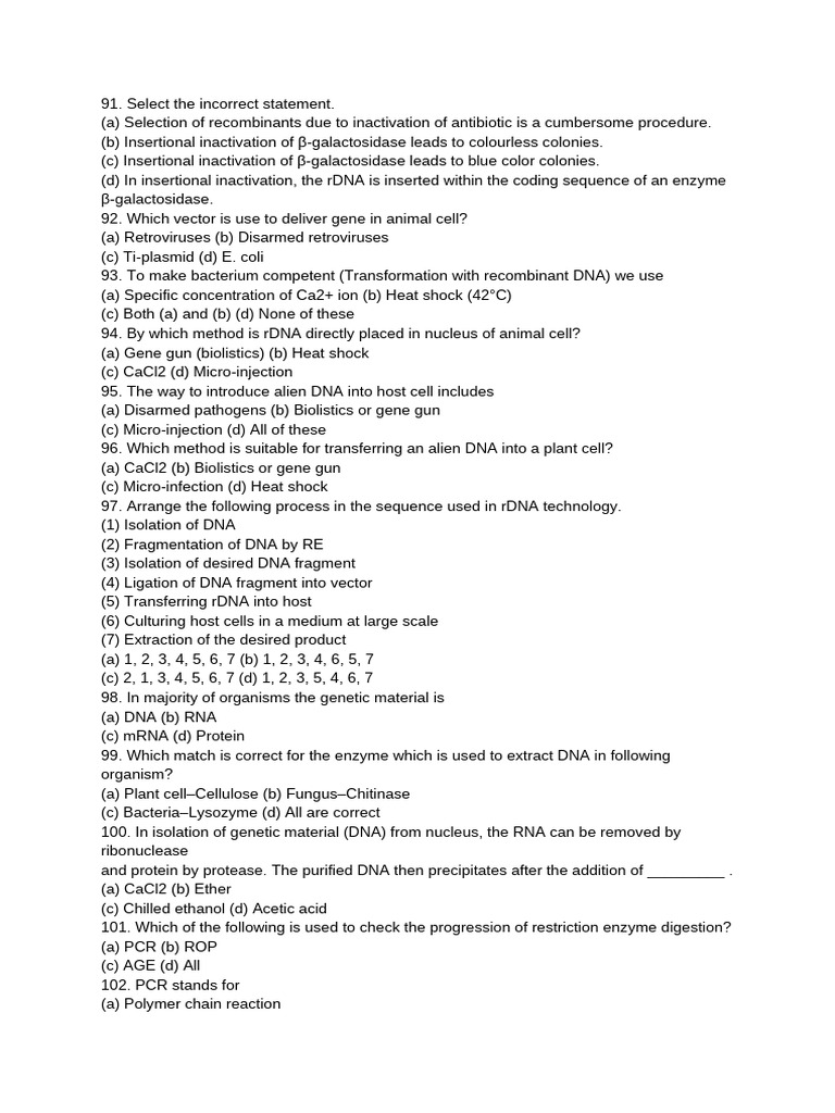 rDNA Technology and Genetic Engineering Quiz | PDF | Plasmid | Dna