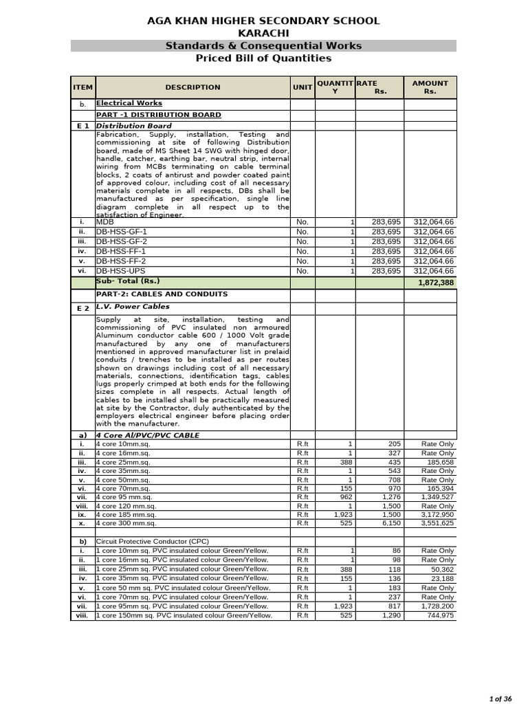 AGA Khan School Electrical Works Bill | PDF | Electrical Wiring | Solar ...
