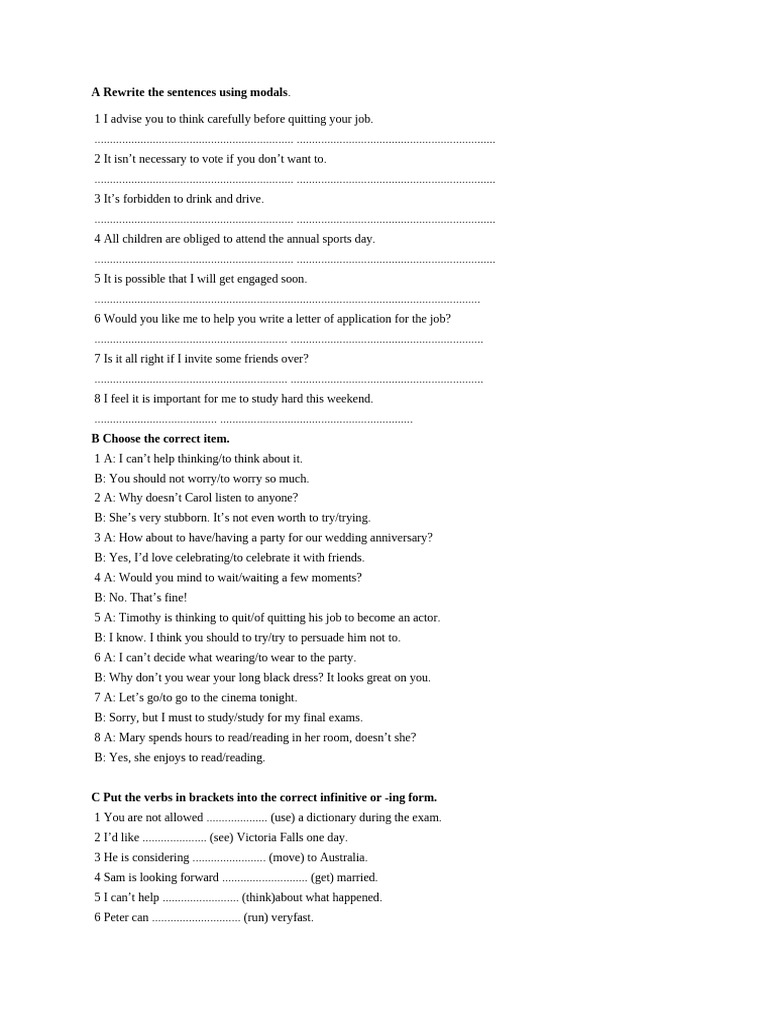 A Rewrite the Sentences Using Modals | PDF