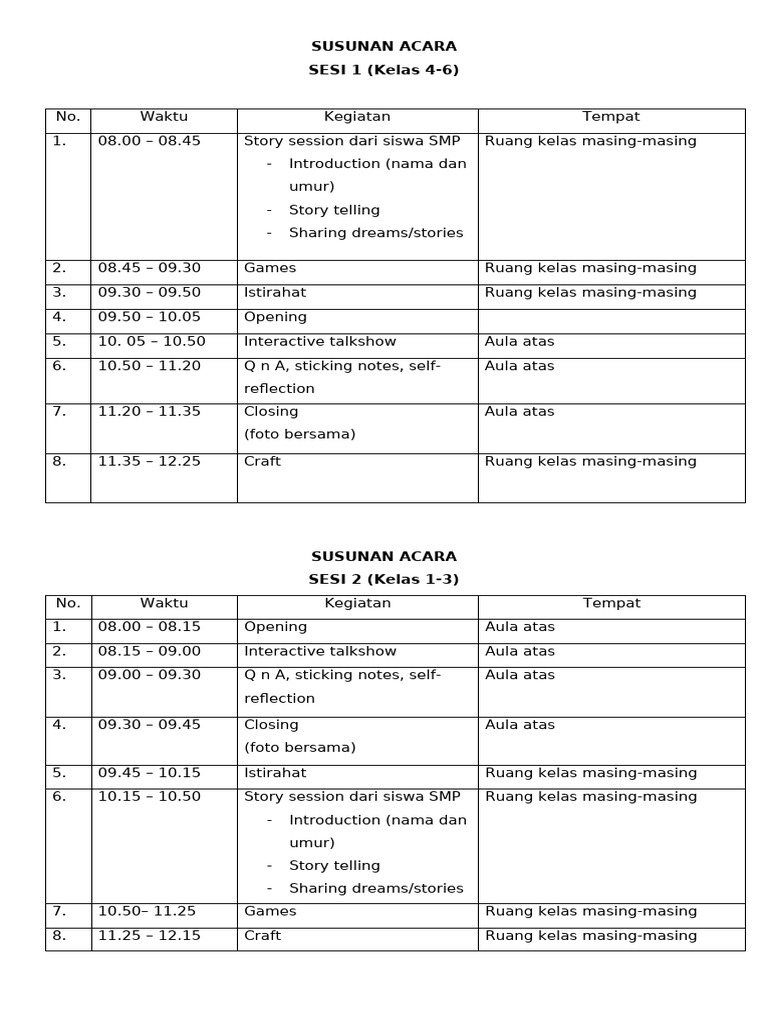 Acara Kegiatan Siswa: Storytelling & Games | PDF