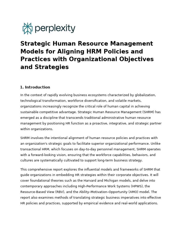 Strategic HRM Models for Business Alignment | PDF | Human Resource ...