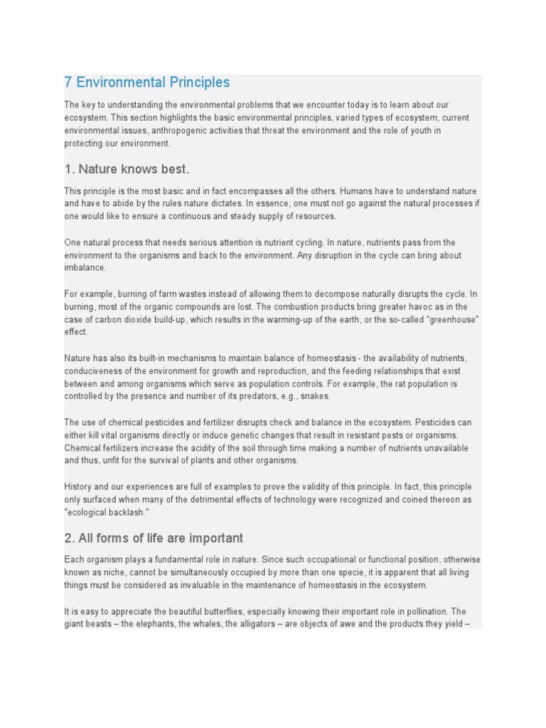 7 Environmental Principles | PDF | Resource | Ecosystem