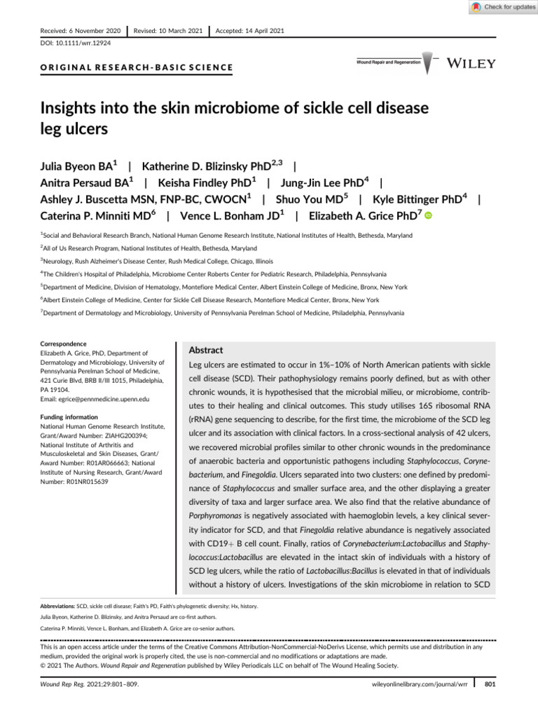 Skin Microbiome in Sickle Cell Leg Ulcers | PDF | Wound | Biology
