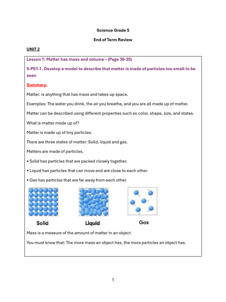 Grade 5 Science: Matter & Energy Review | PDF | Foods | Matter