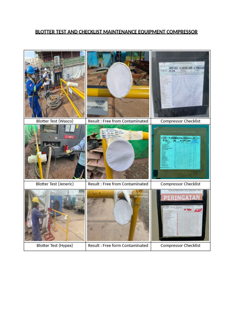 Blotter Test and Checklist Maintance Equipment Compressor | PDF