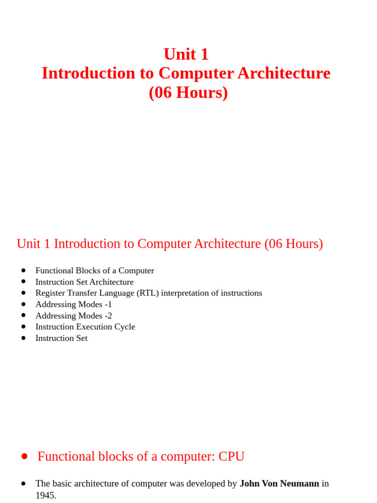 Unit 1 - Introduction To Computer Architecture | PDF | Computer Data Storage | Central ...
