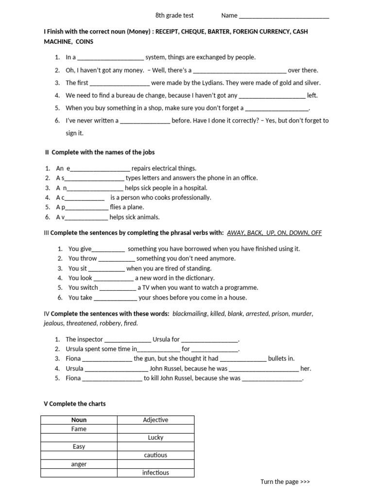 8th Grade Test March 2018 | PDF | Money | Linguistics