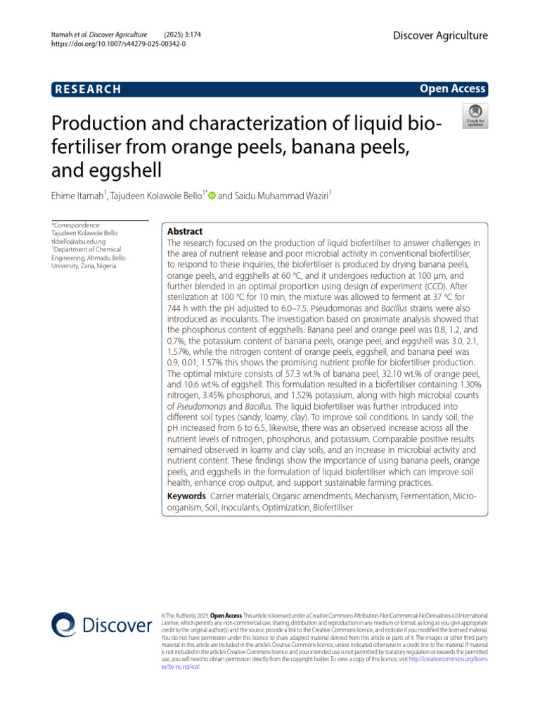 Liquid Biofertiliser from Organic Waste | PDF | Soil | Atomic ...