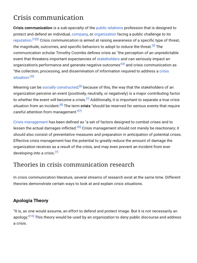 Crisis Communication - Wikipedia | PDF | Communication