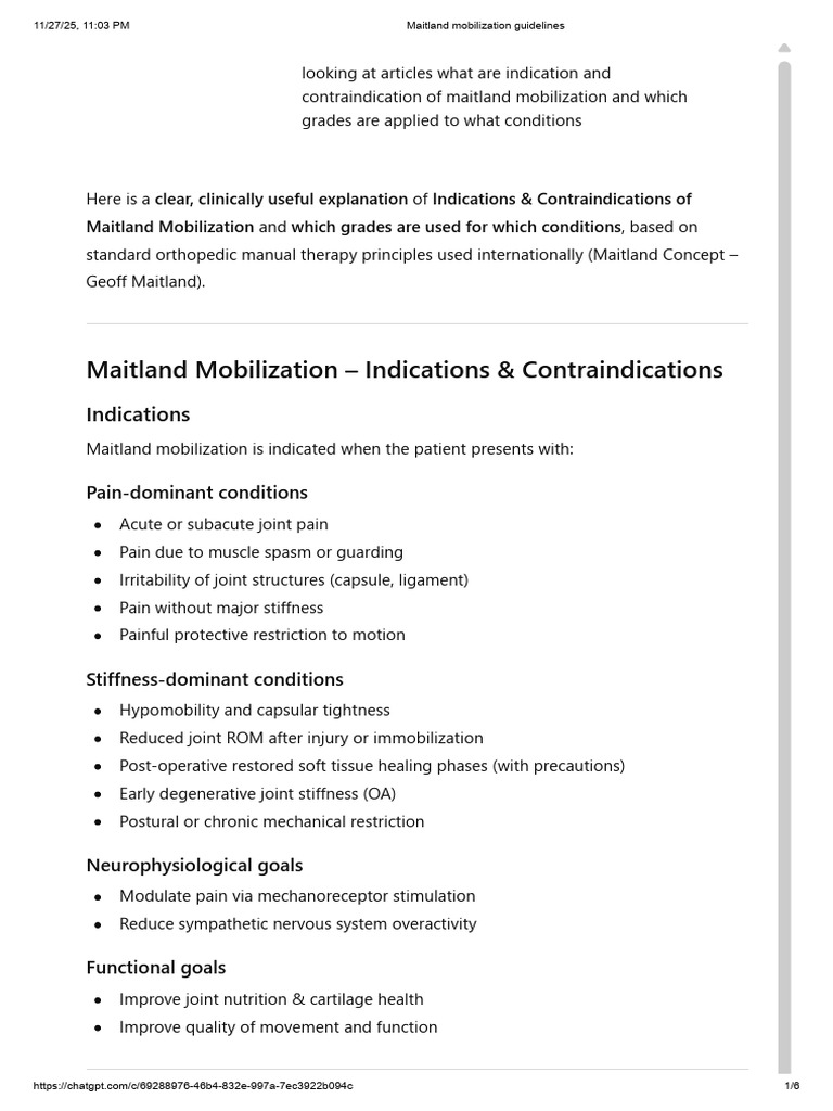 Maitland Mobilization: Indications & Grades | PDF | Joint | Pain