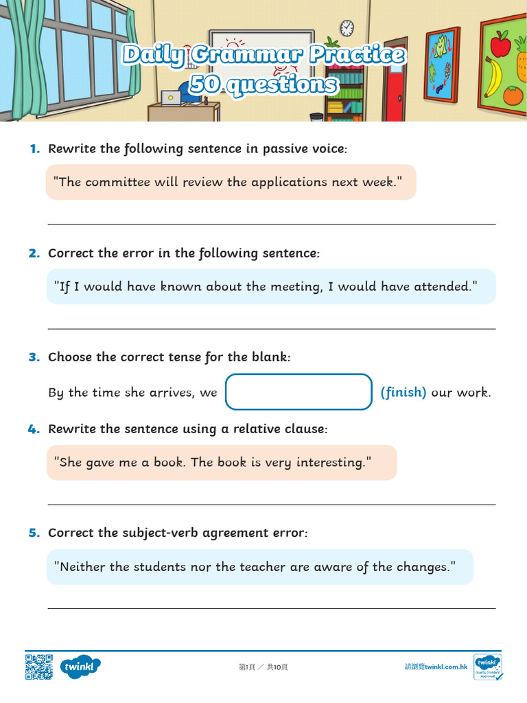 Daily Grammar Practice: 50 Exercises | PDF | Verb | Sentence (Linguistics)