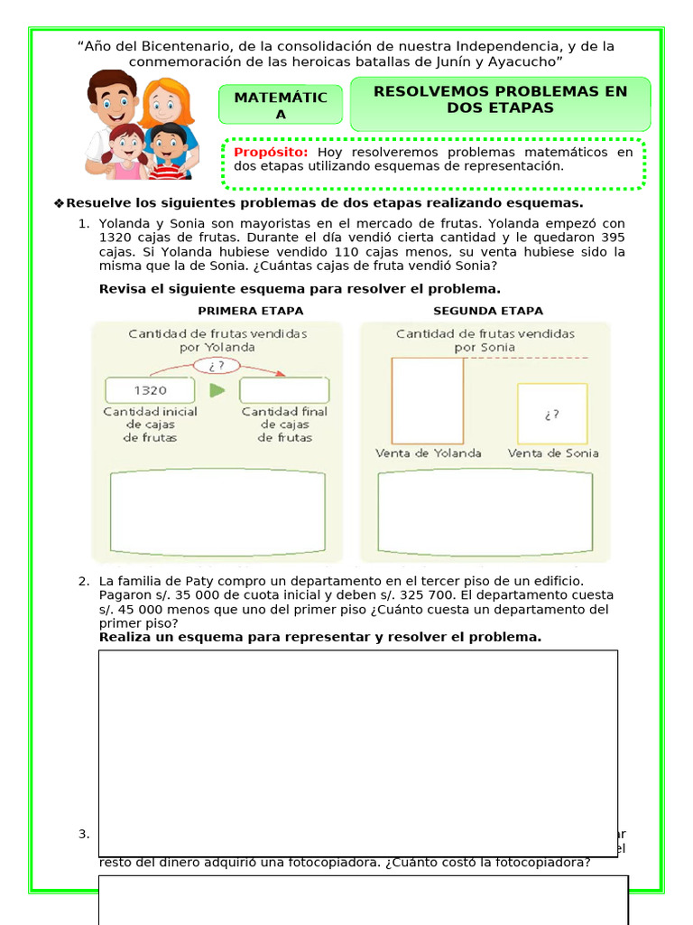 Ficha Lun Mat Resolvemos Problemas en Dos Etapas Jezabel Camargo Único Contacto 978387435 | PDF