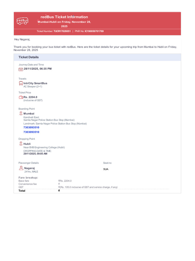 Redbus Ticket Information | PDF