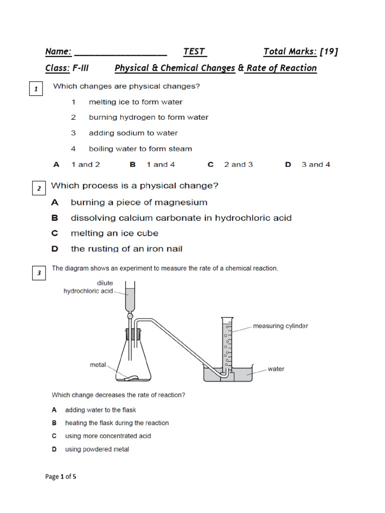 Physical & Chemical Changes Test | PDF