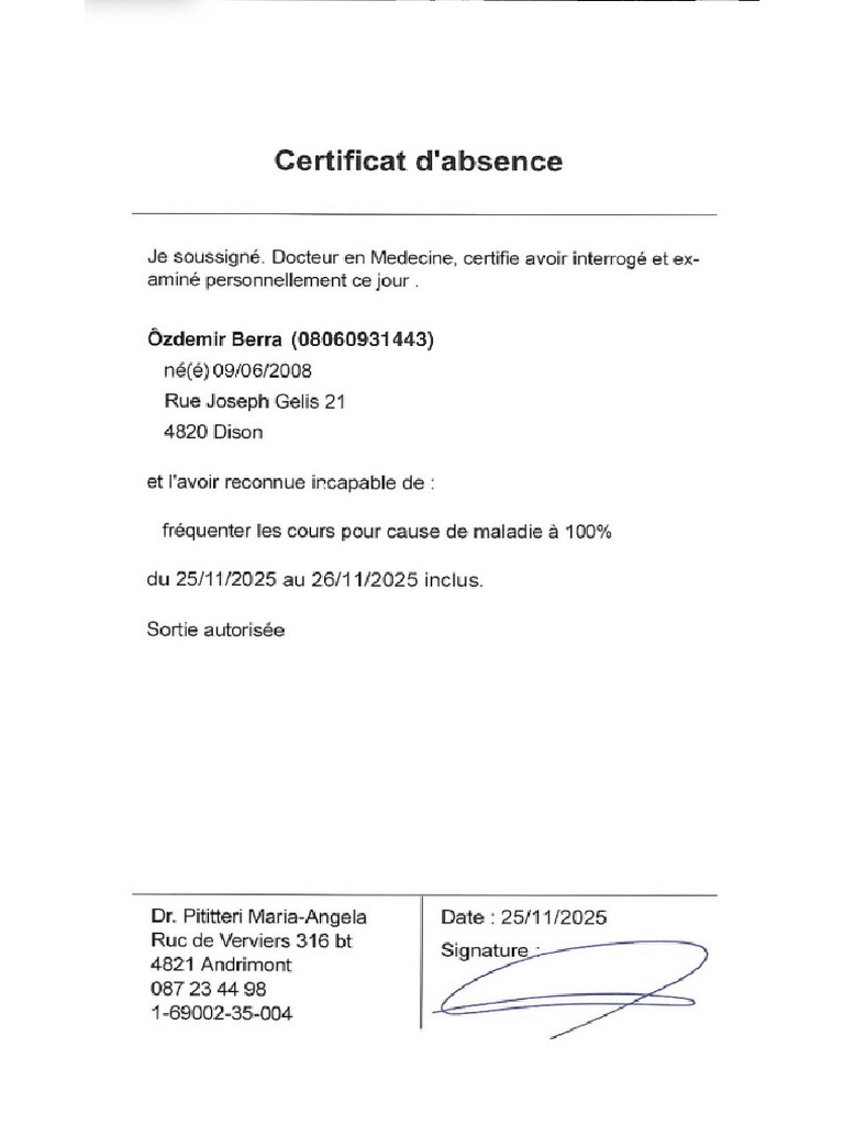 Certificat d’Absence | PDF