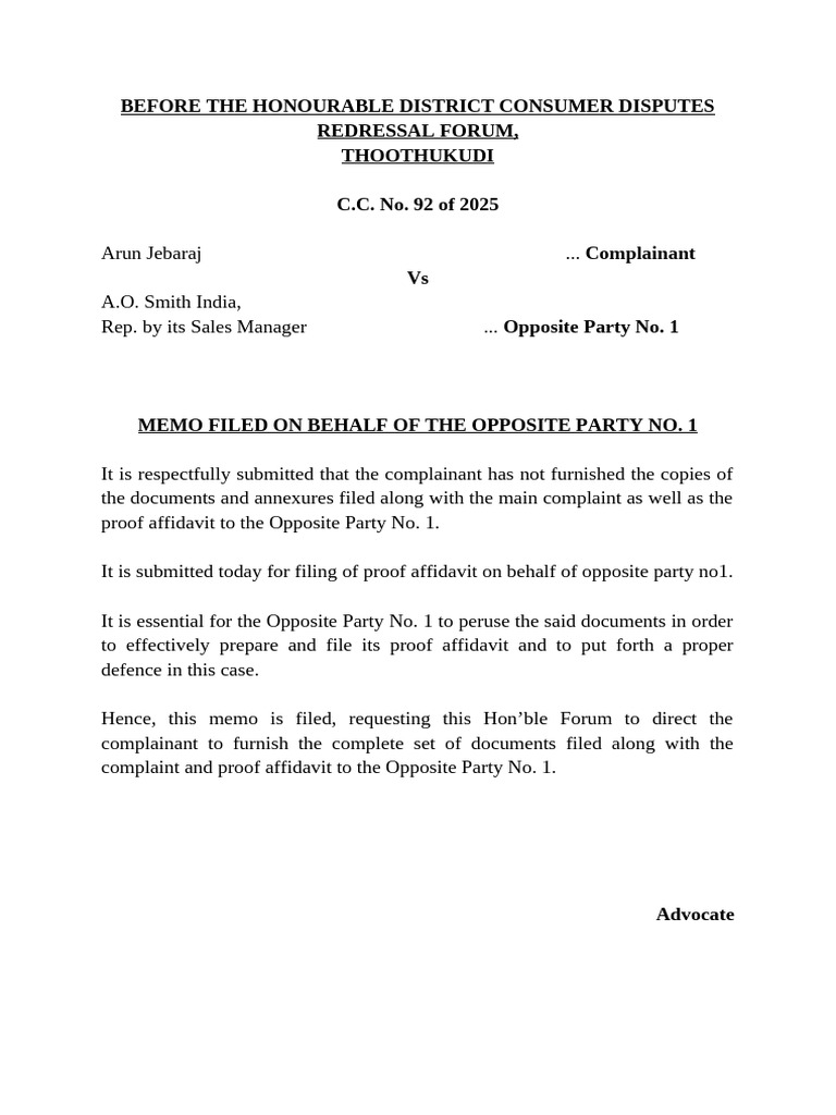 A.O. Smith India Legal Memo Submission | PDF
