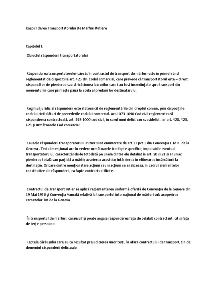 CAP III Raspunderea Transportatorului de Marfuri | PDF