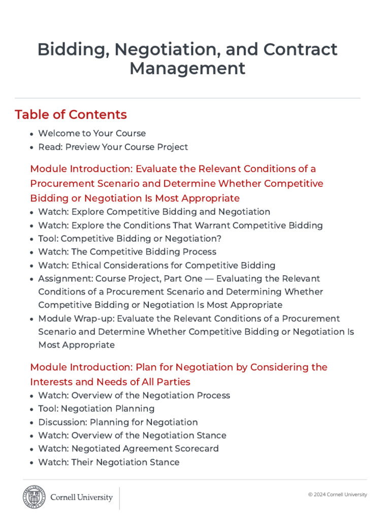 Bidding, Negotiation, and Contract Management cornell | PDF ...