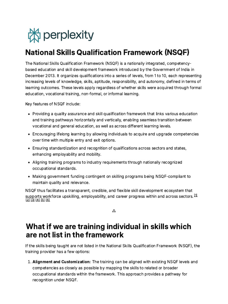 National Skills Qualification Framework (NSQF) | PDF | Regulatory ...
