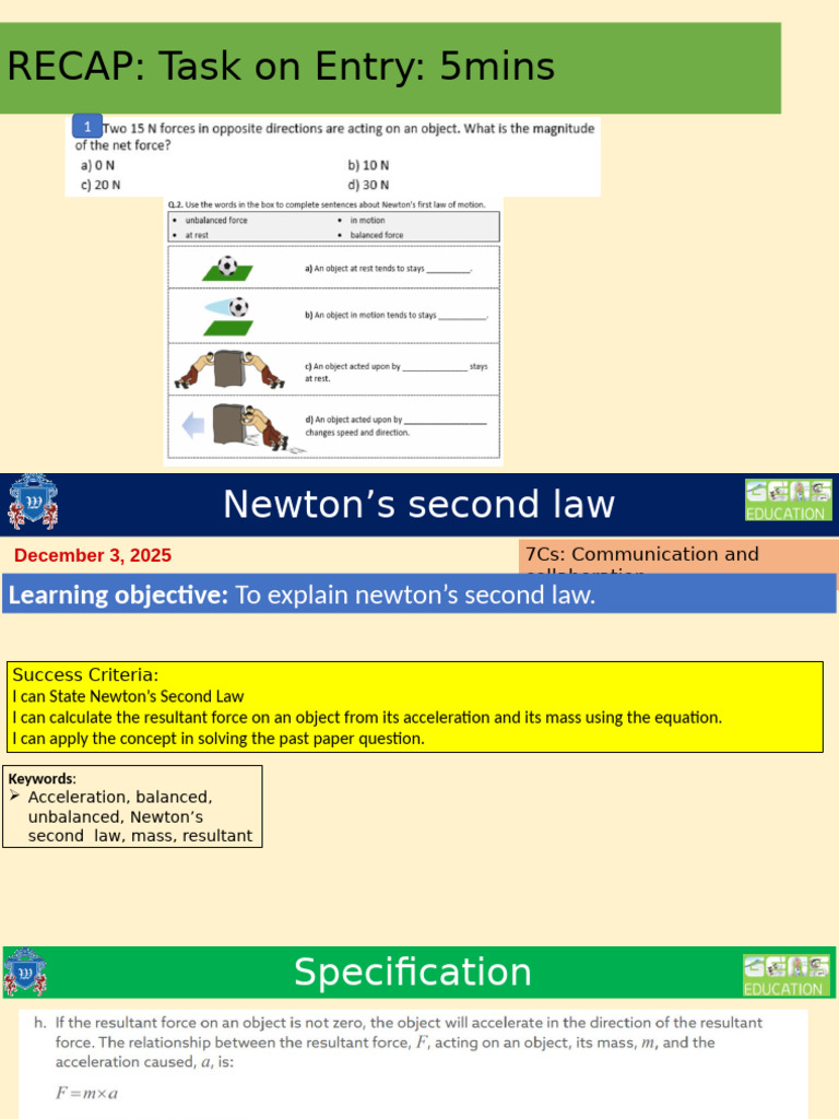 Newton's Second Law | PDF | Force | Mass