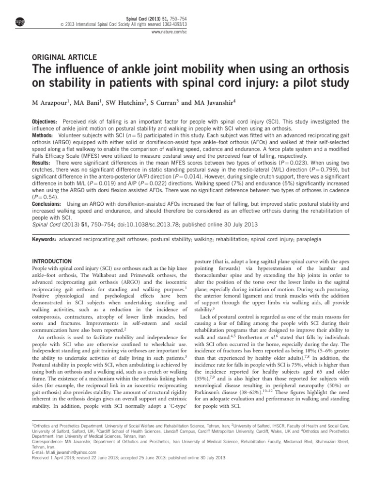 Ankle Mobility's Impact on SCI Stability | PDF | Spinal Cord Injury ...
