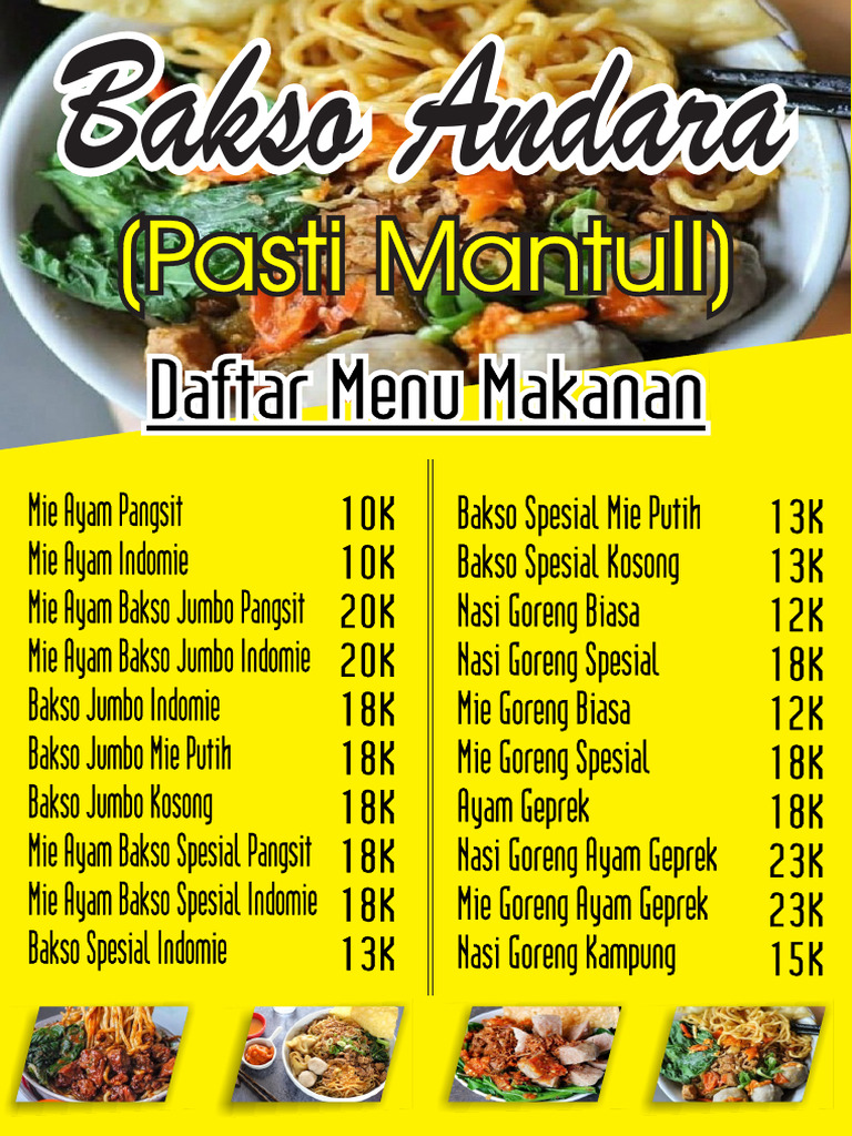 Menu Lezat Bakso Andara Mantull | PDF