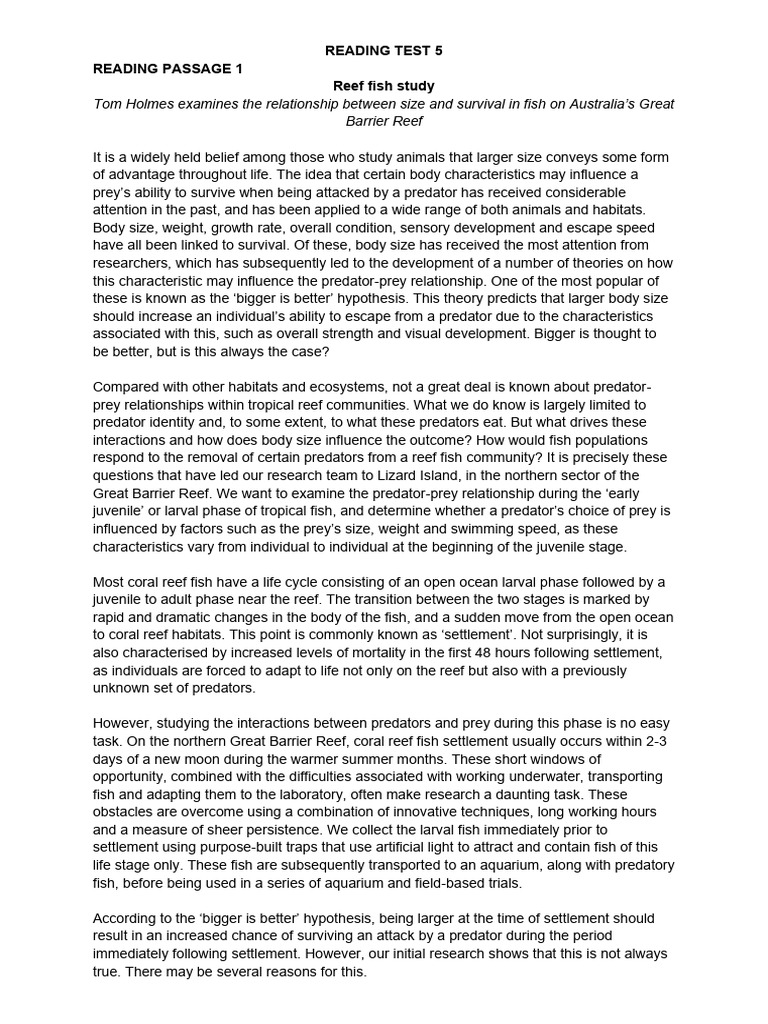 Reading Test 5 | PDF | Predation | Calorie Restriction