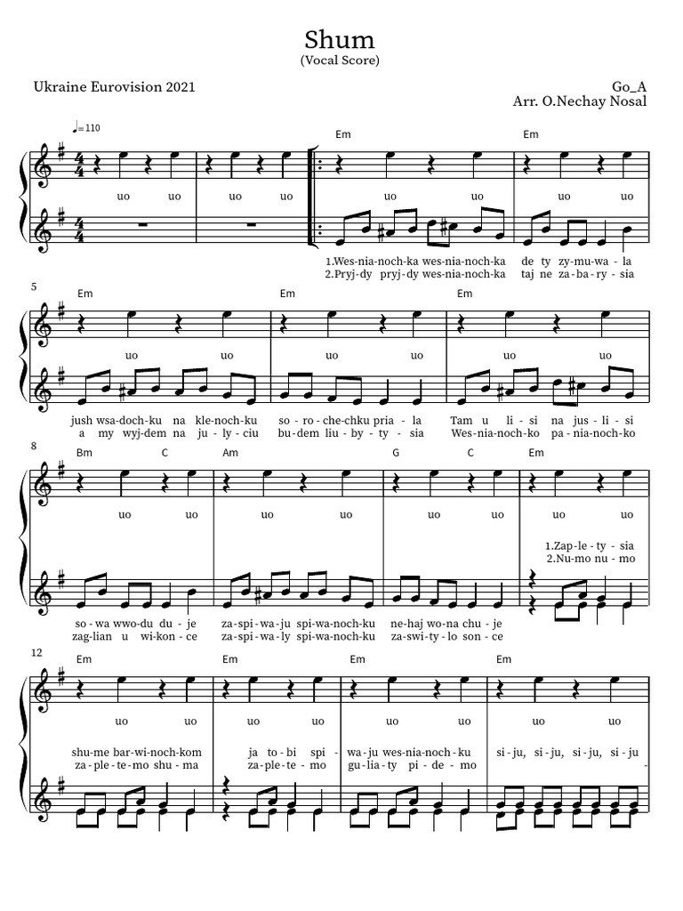 Shum Vocal Score - Go_A Eurovision 2021 | PDF